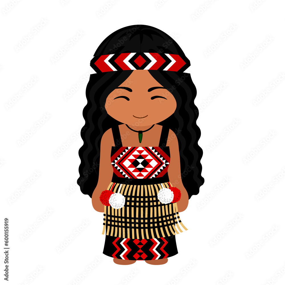 Woman in New Zealand national costume. Female cartoon character in ...
