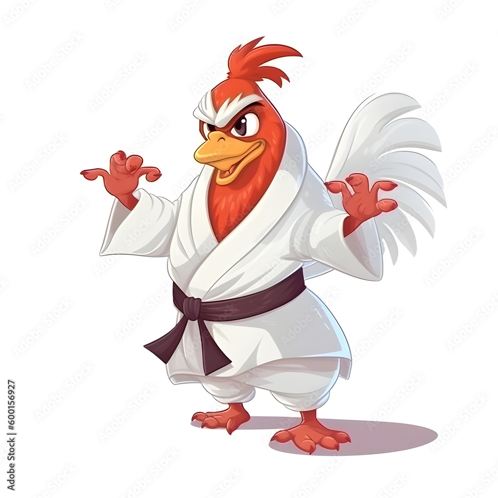 Fierce Chicken Cartoon Karate Sticker, This bold sticker features a ...