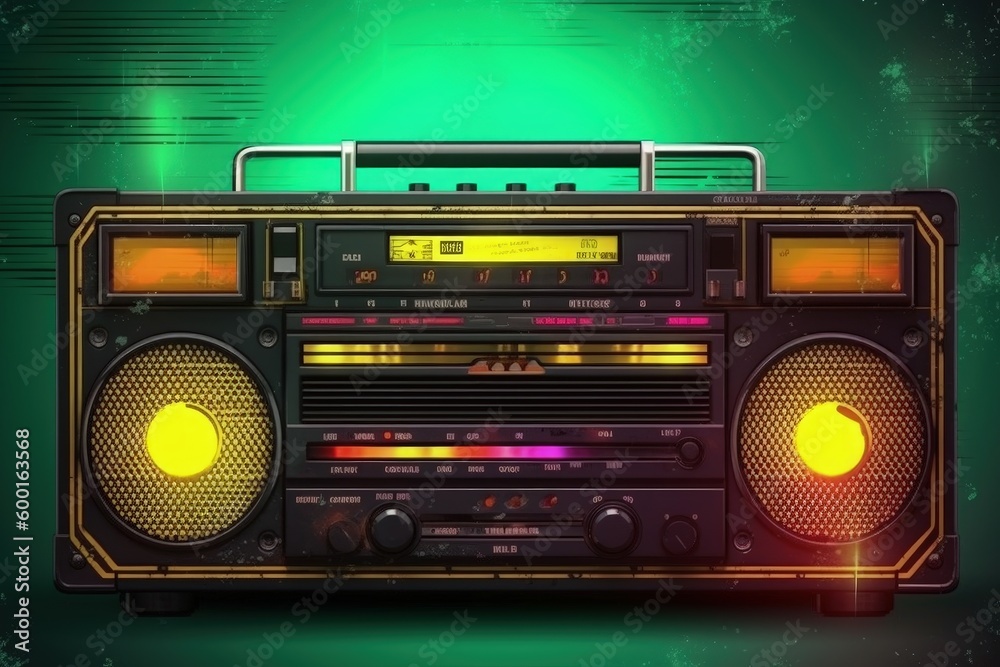 Old radio, 80s and 90s, retro style, colorful background, digital ...