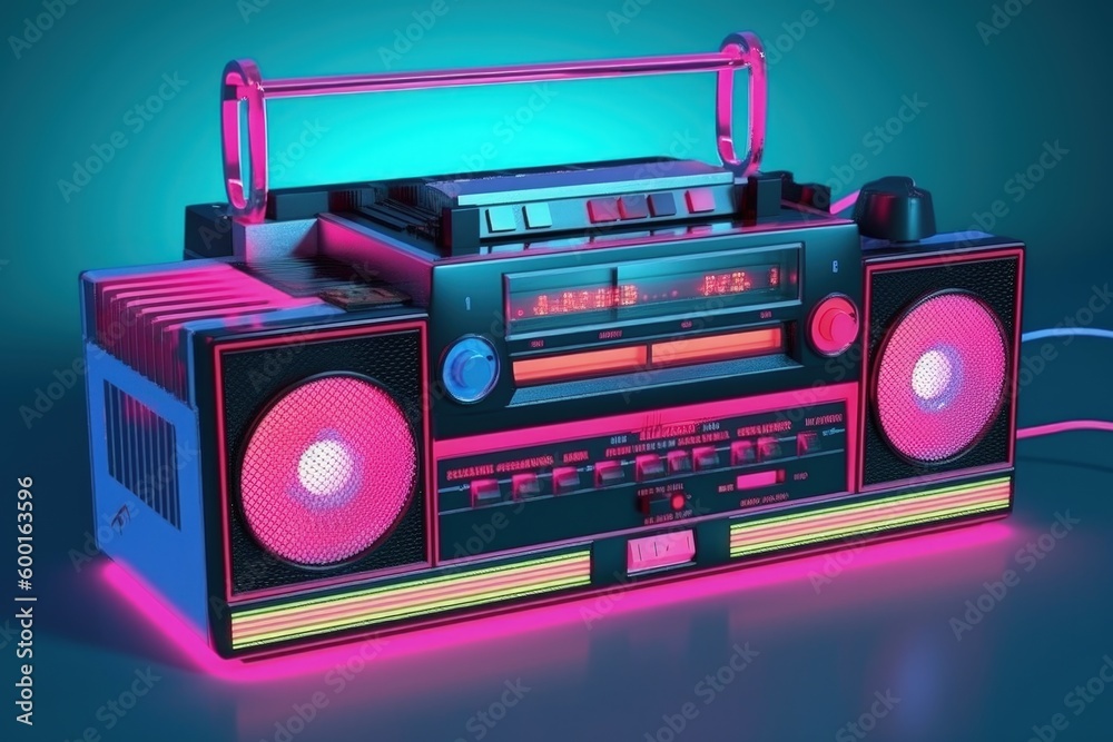 Old radio, 80s and 90s, retro style, colorful background, digital ...