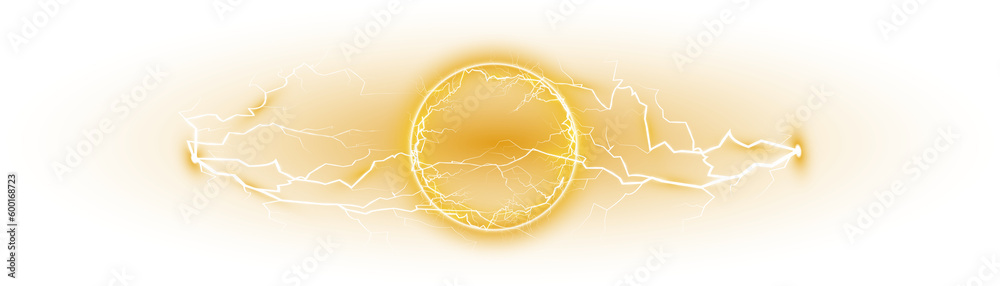 Yellow ball lightning on a transparent background. Abstract electric ...