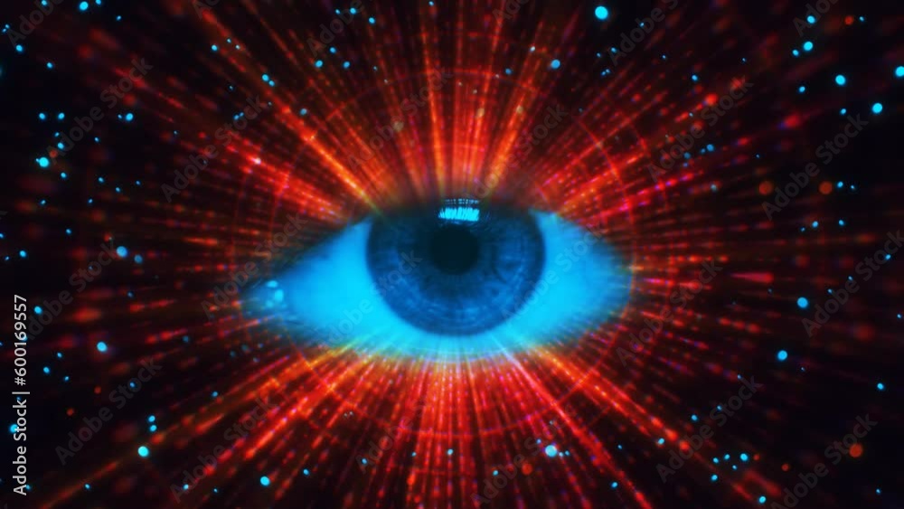 Esoteric celestial Eye of Providence watching through stars flying in ...