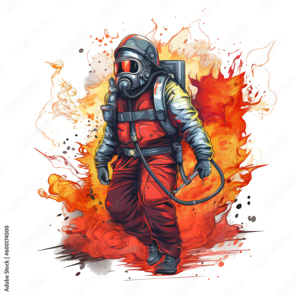 A Firefighter T-shirt Design featuring a digital artwork of a ...