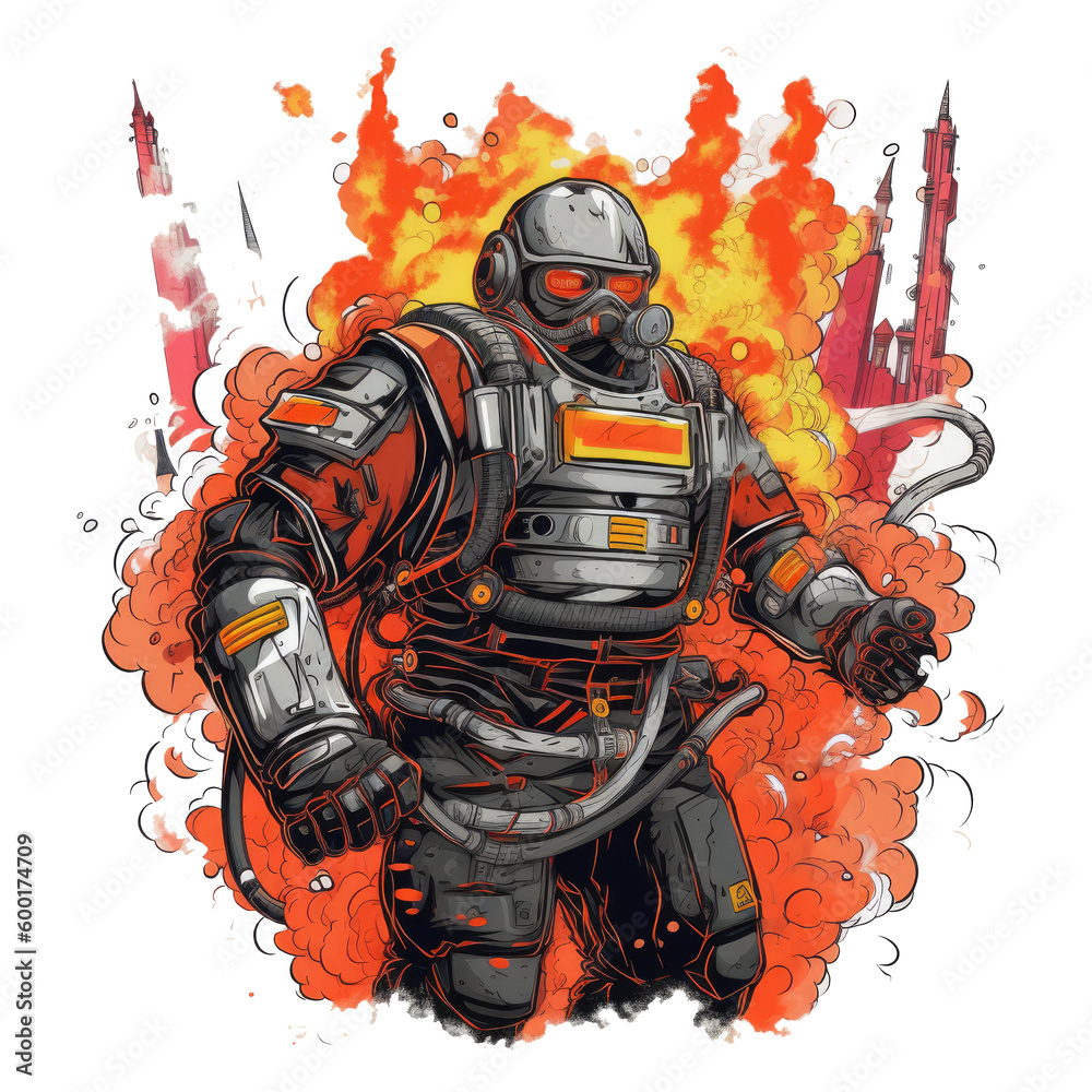 A Firefighter T-shirt Design featuring a futuristic illustration of a ...