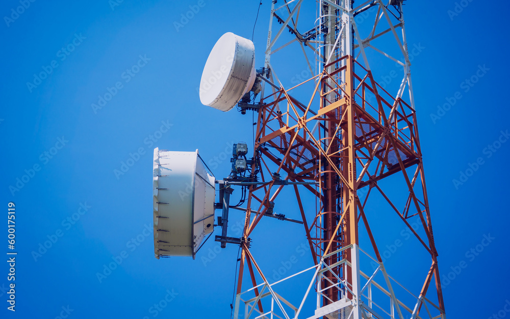 5G Cell Towers for smart mobile telephone on sky background Stock Photo ...