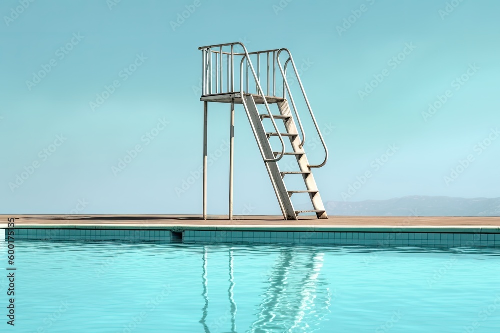 Swimming pool with a diving board, featuring a deep end for safe diving ...