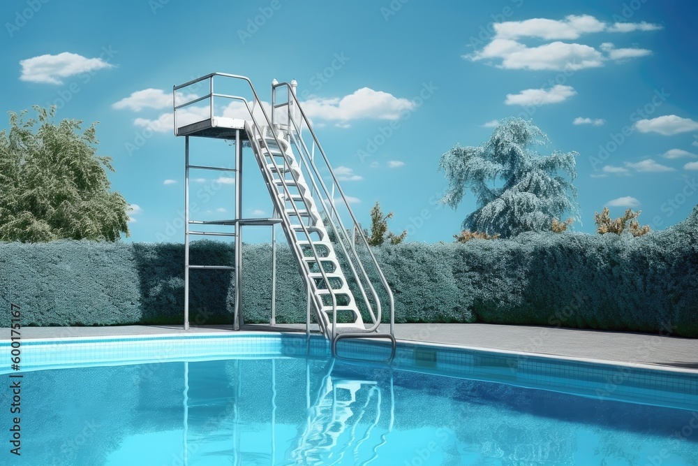 Swimming pool with a diving board, featuring a deep end for safe diving ...