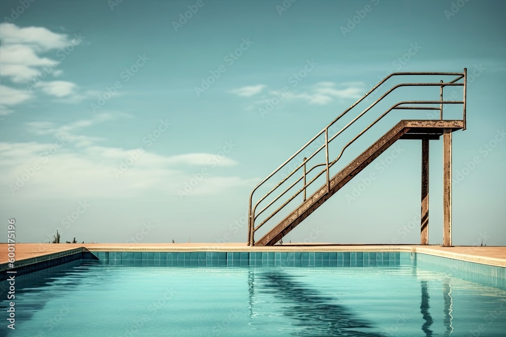 Swimming pool with a diving board, featuring a deep end for safe diving ...