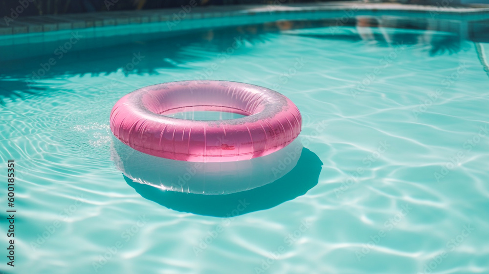 swimming pool in sunny day, summer background with colorful inflatable ...