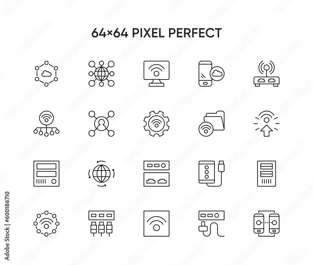 Set of network line icons. Simple pictograms pack. Stroke vector ...
