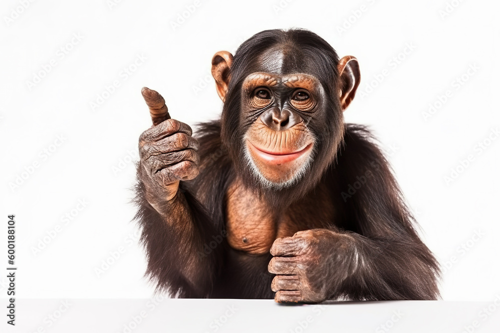 A chimpan holding a piece of bread and giving a thumbs up created with ...