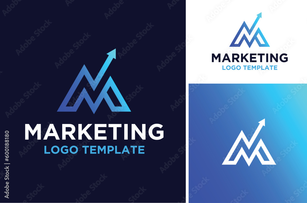 Vetor de Initial Letter M with Statistic Chart Arrow for Marketing ...