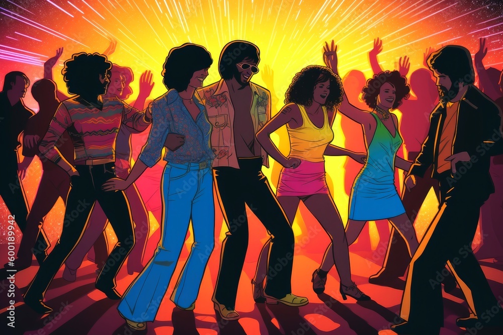 People dancing in an 80s disco created with generative AI technology ...
