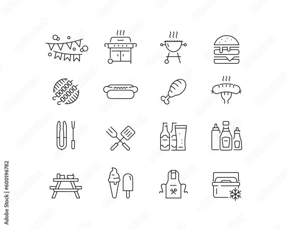 Summer Party BBQ Icon collection containing 16 editable stroke icons ...