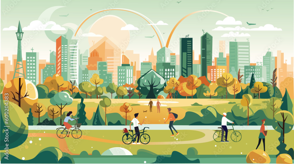 Beautiful modern eco friendly green city panoramic view with ...