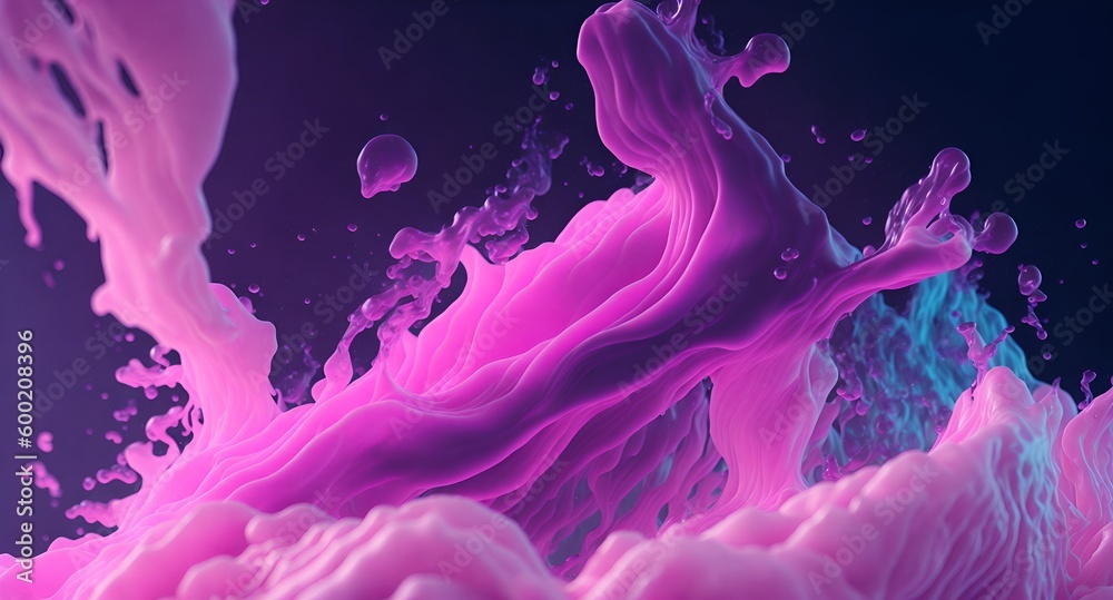 Pink ink underwater. Viscosity liquid. Bubbles and particles around ...