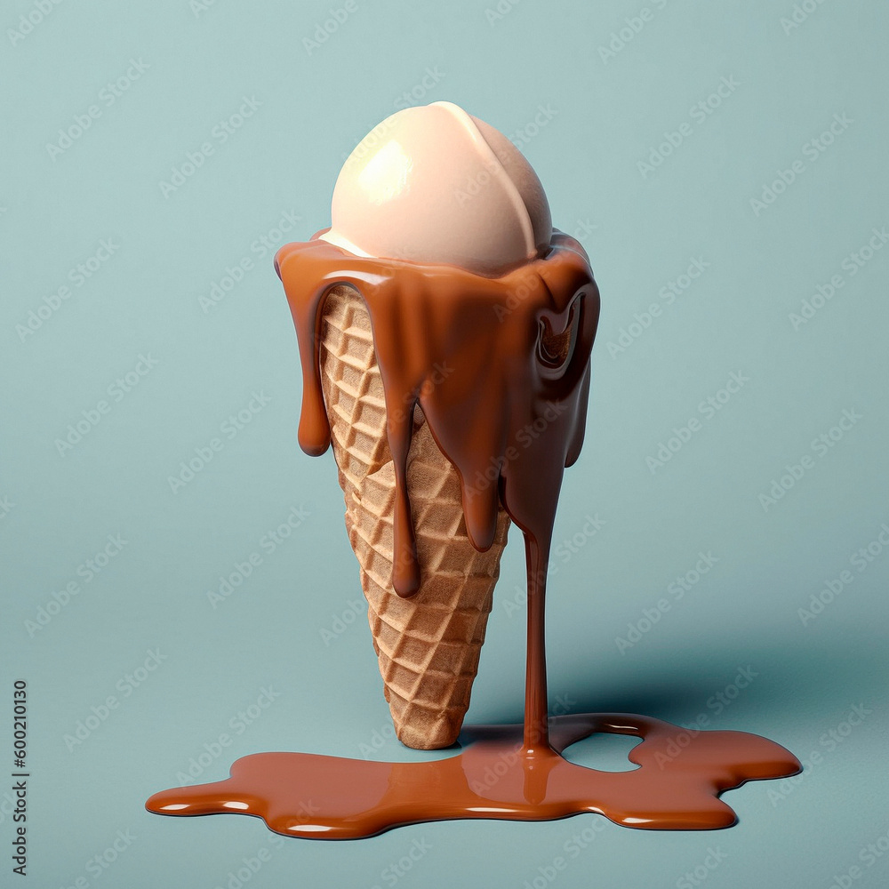 3d ice cream cone, ice cream dripping from the cone, light background ...