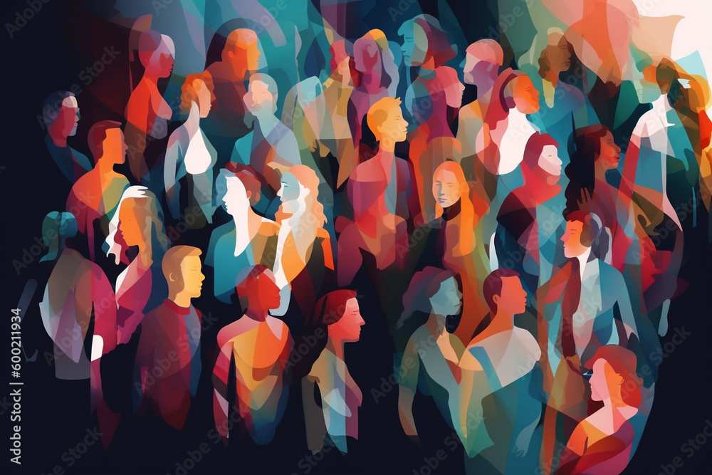 Abstract group of crowded colorful people illustration. Mob of people ...