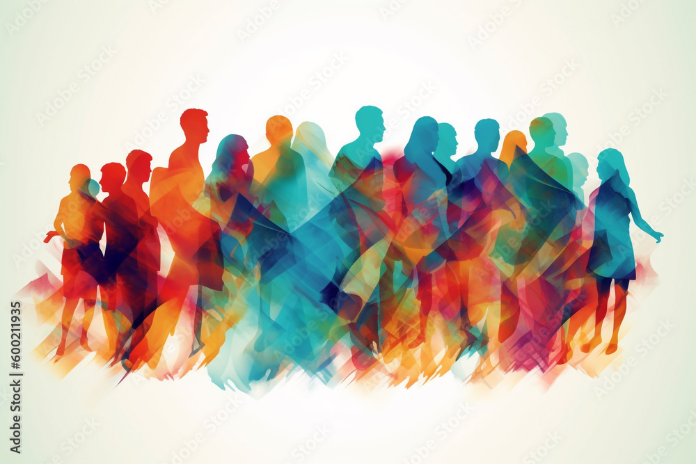 Abstract group of crowded colorful people illustration. Mob of people ...