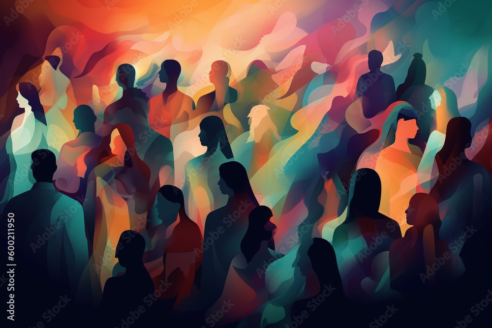 Abstract group of crowded colorful people illustration. Mob of people ...