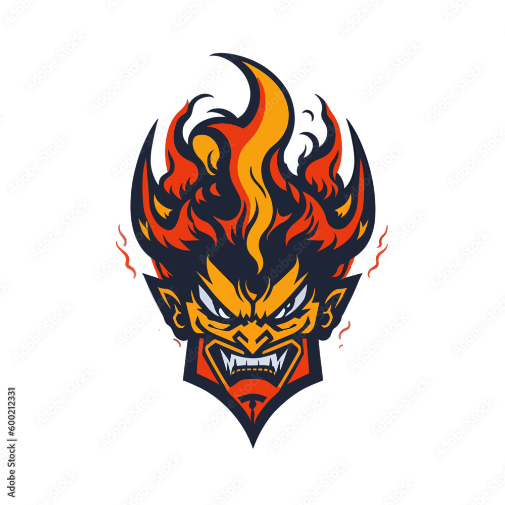 E-Sport Gaming Logo: A Minimalist Vector Fire Demon with an Angry Face ...