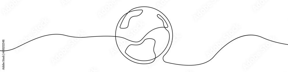 Globe, planet earth sign line continuous drawing vector. One line Globe ...