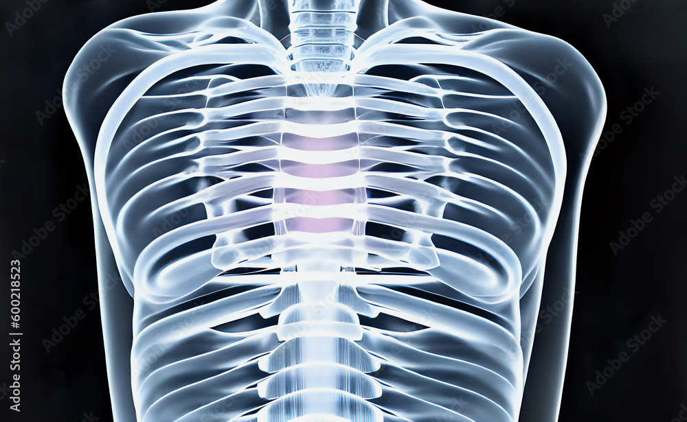 X-ray of human chest bones on a black background. Generative AI ...
