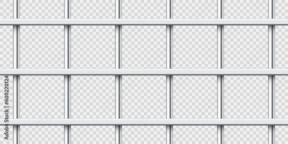 Realistic shiny metal prison bars. Detailed jail cage, prison iron ...