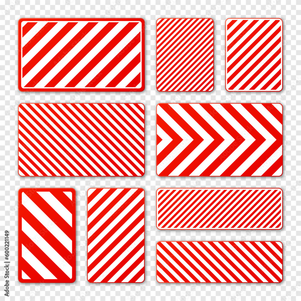 Various white and red warning signs with diagonal lines. Attention ...