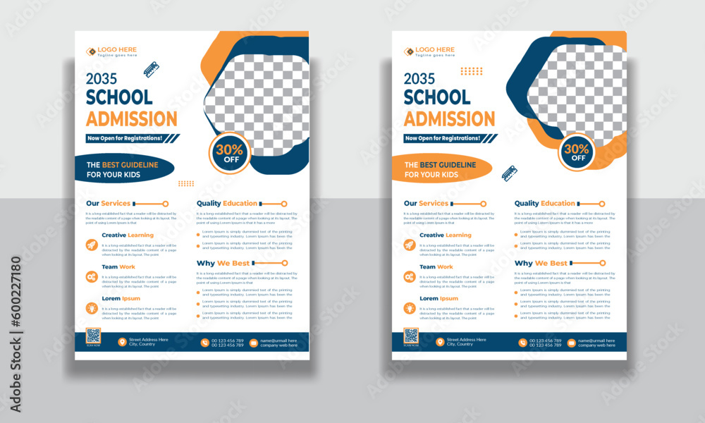 Vetor de Creative professional and modern school flyer design, online ...