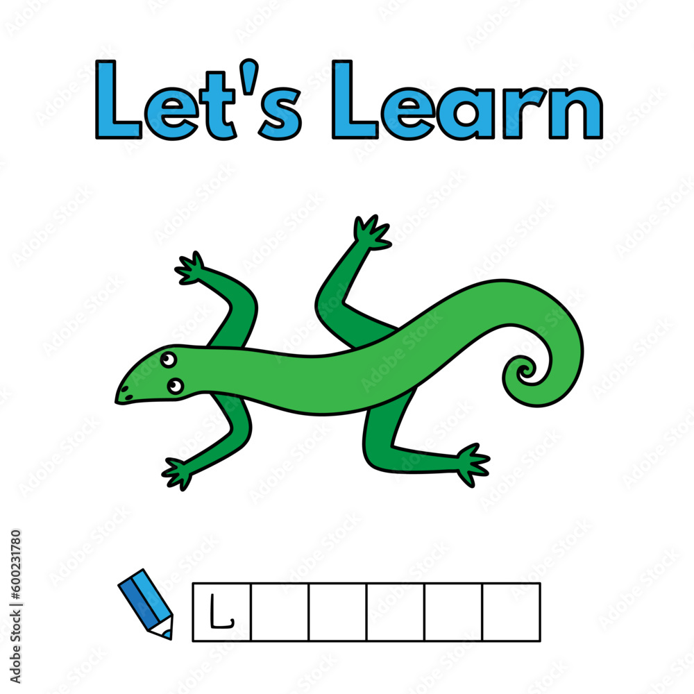 Cartoon lizard learning game for small children - write the word ...