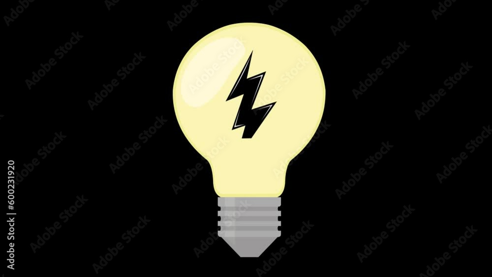 light bulb animation with a moving thunder, electricity icon concept ...