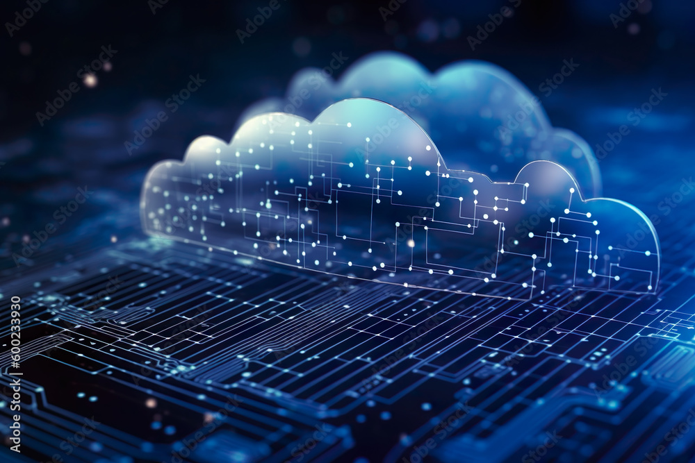 Futuristic cloud computing technology on background of microcircuit ...