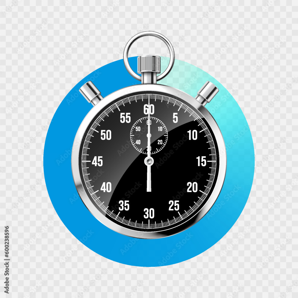 Realistic classic stopwatch. Shiny metal chronometer, black time ...