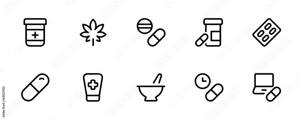 drugs medication icon vector set design with Editable Stroke. Line ...