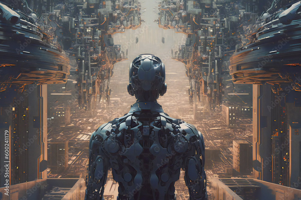 cyborg standing on a hill and looking at the future world, 4k wallpaper ...