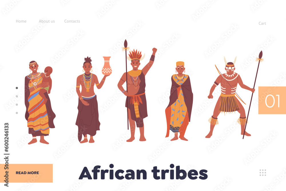African tribes landing page design template with male or female ...