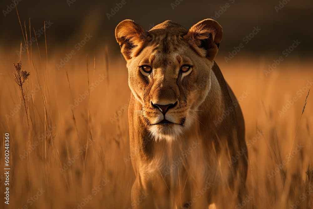 Incredible Power: Fierce Lioness Stalking Prey in the Grasslands Stock ...