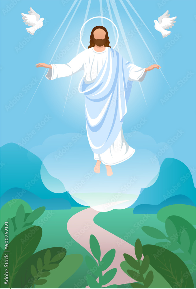 Ascension Day design with Jesus Christ in the sky vector illustration ...