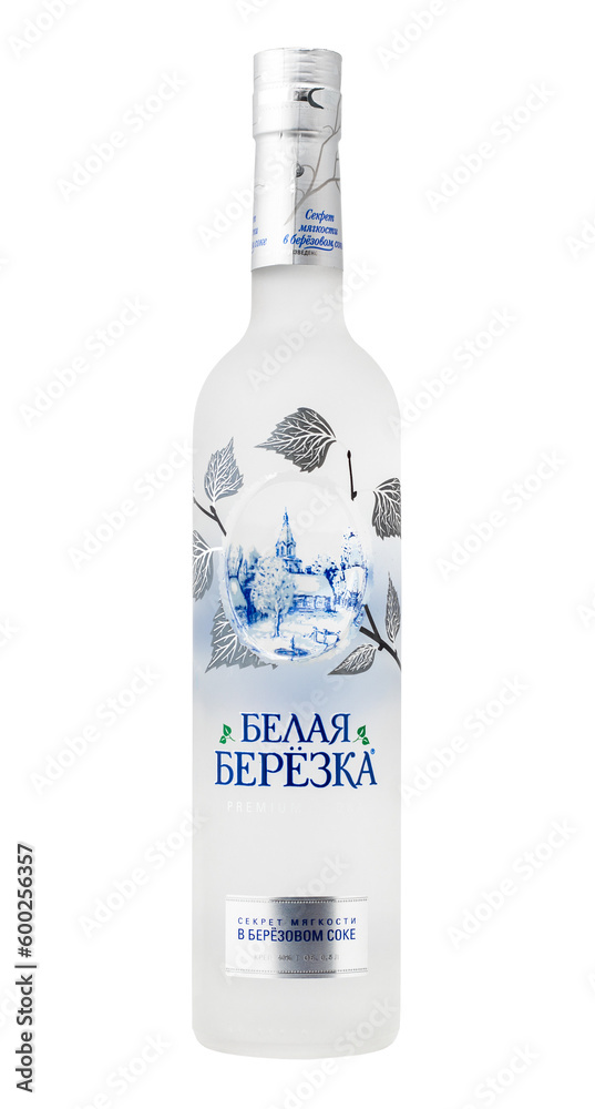 Bottle of Russian vodka White birch premium vodka on birch juice in a ...