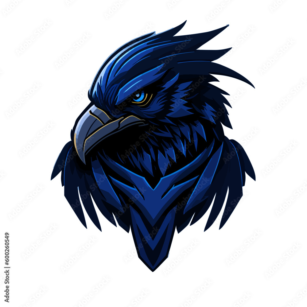 Vector Blue Raven E-sport Gaming Logo: Aggressive Mascot Face for ...