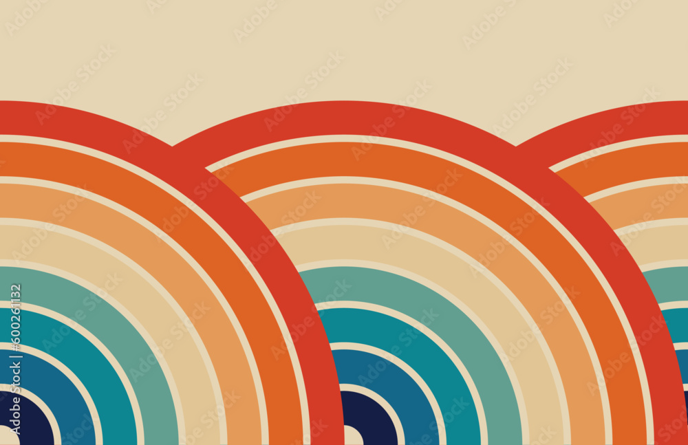 Groovy Rainbow Stripe Graphic, Trendy Vector of 70s Layered Rainbows ...