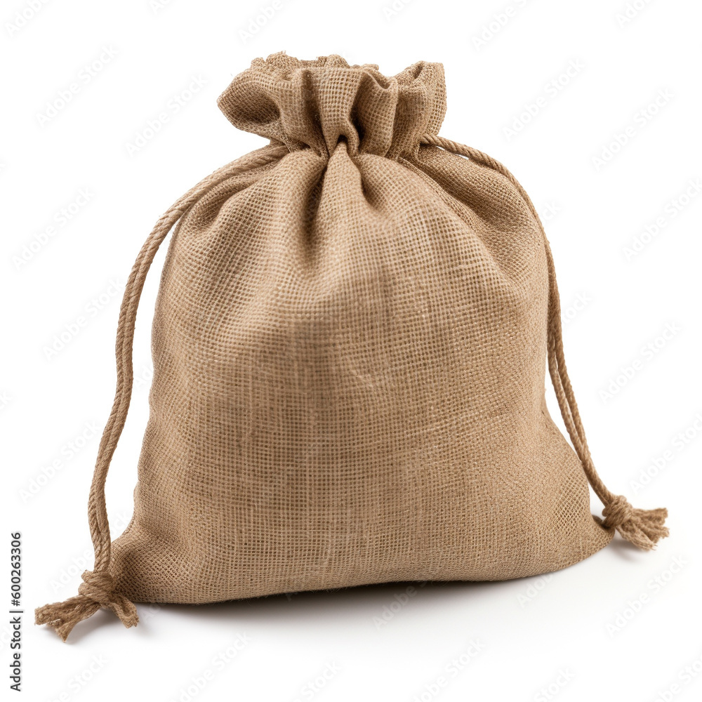 Brown drawstring bag mock-up template design on white background Stock ...