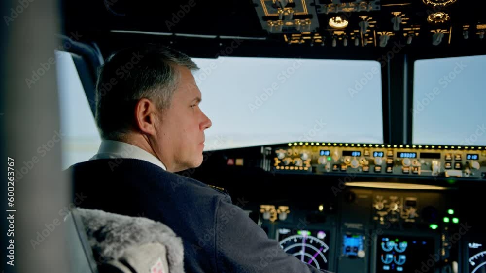 Takeoff of a modern passenger plane at the airport Front view from the ...