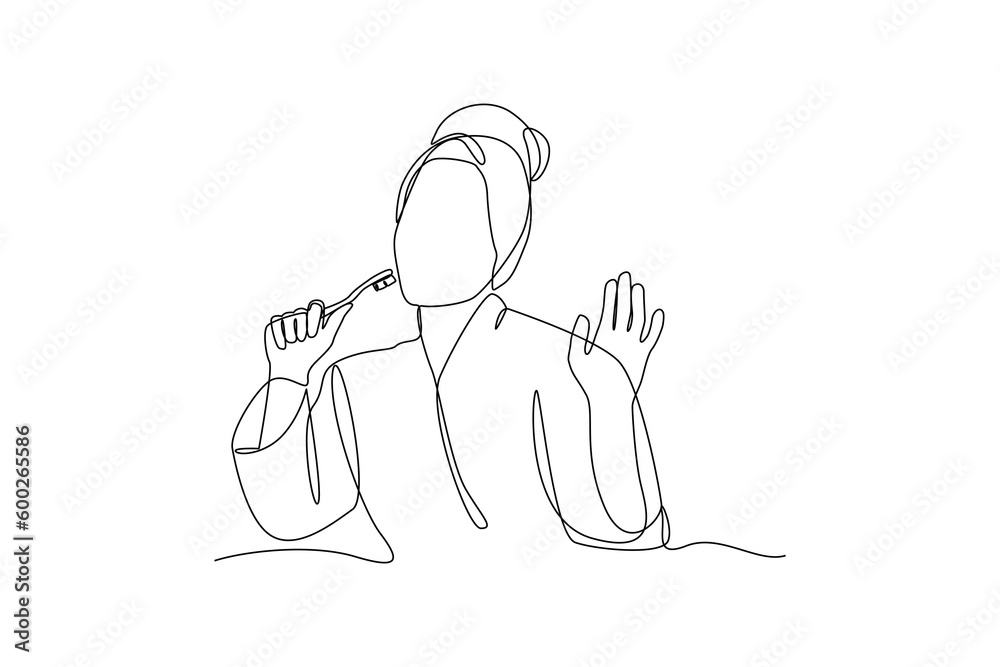 Single one line drawing happy woman is taking a bath. Bathroom activity ...