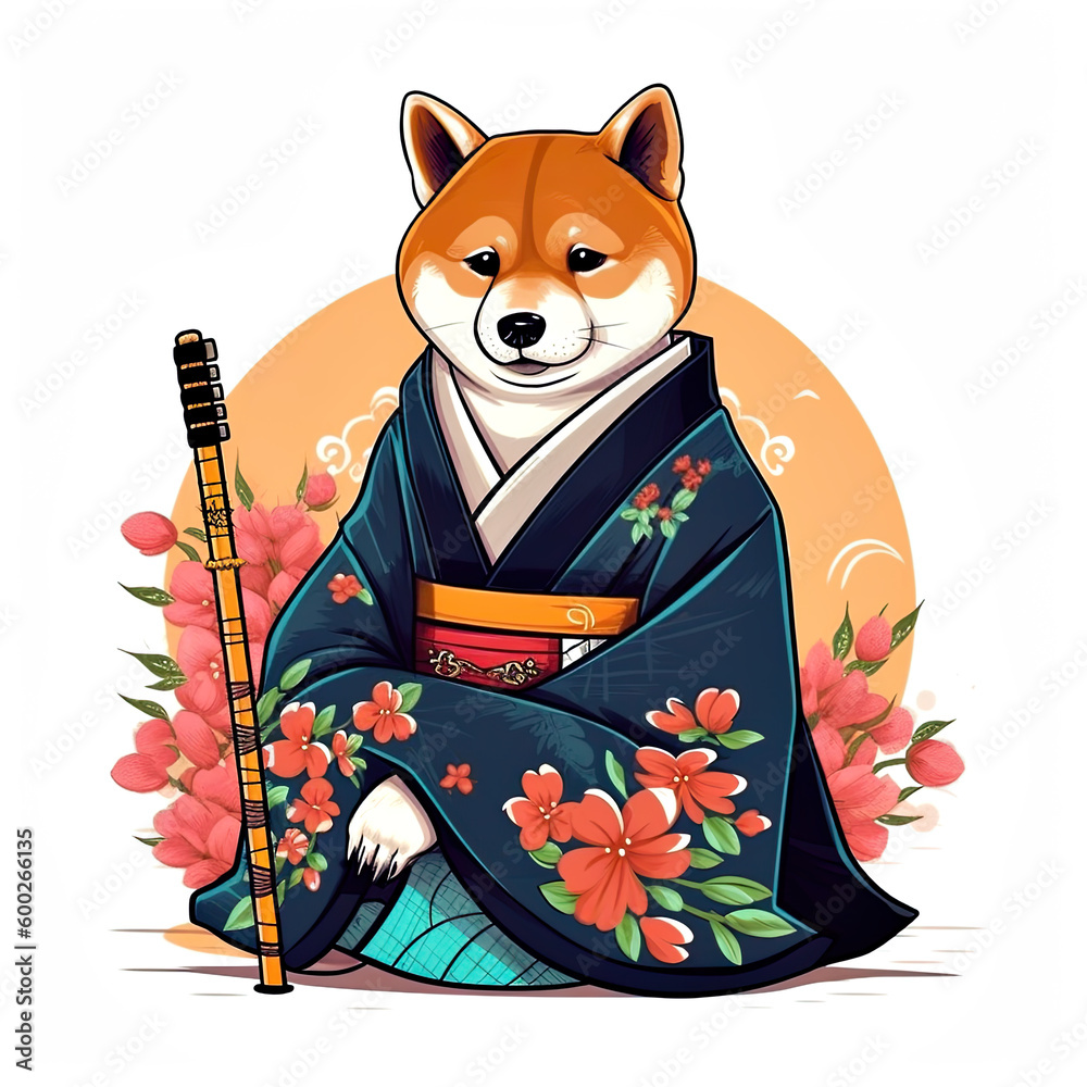 Cute samurai shiba inu dog, generative AI illustration, clip art ...