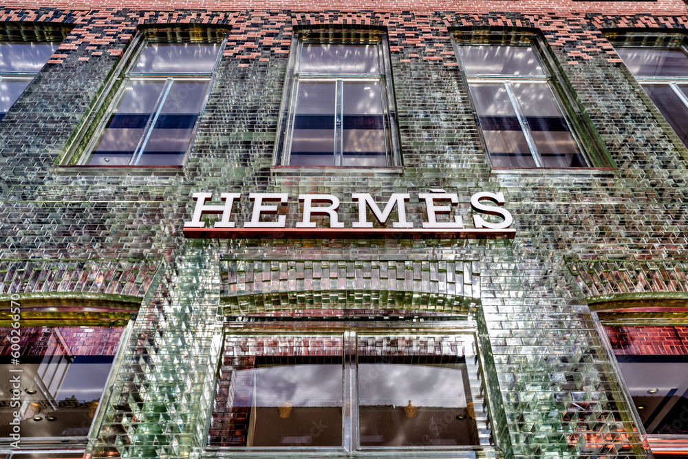 Amsterdam, Netherlands - March 28, 2023: Signage for an Hermes store in ...