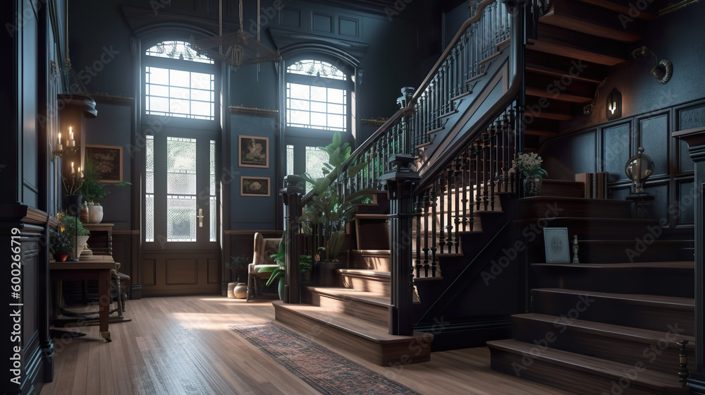Dark academia style, victorian style mansion interior design with ...