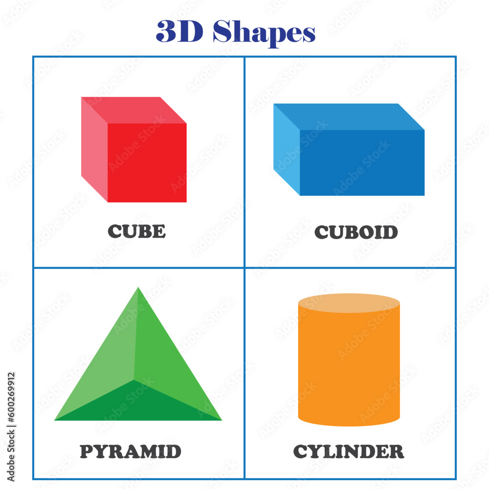 Solid 3D Shapes: Cube,Cuboid,Pyramid,Cylinder.Vector Image Illustration ...