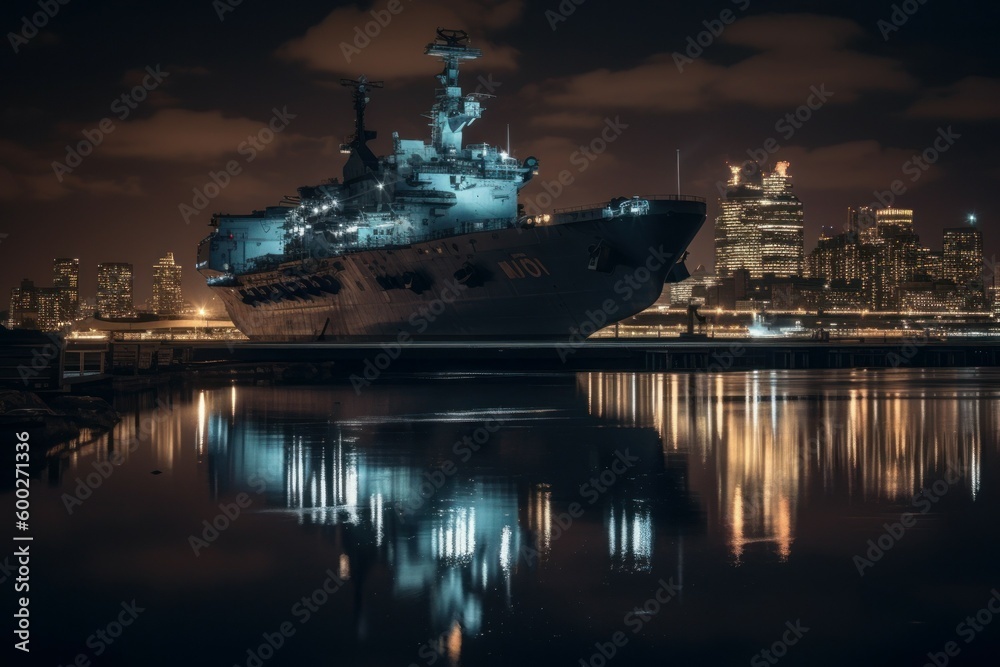 Warship at night. Background with copy space for text. AI generated ...